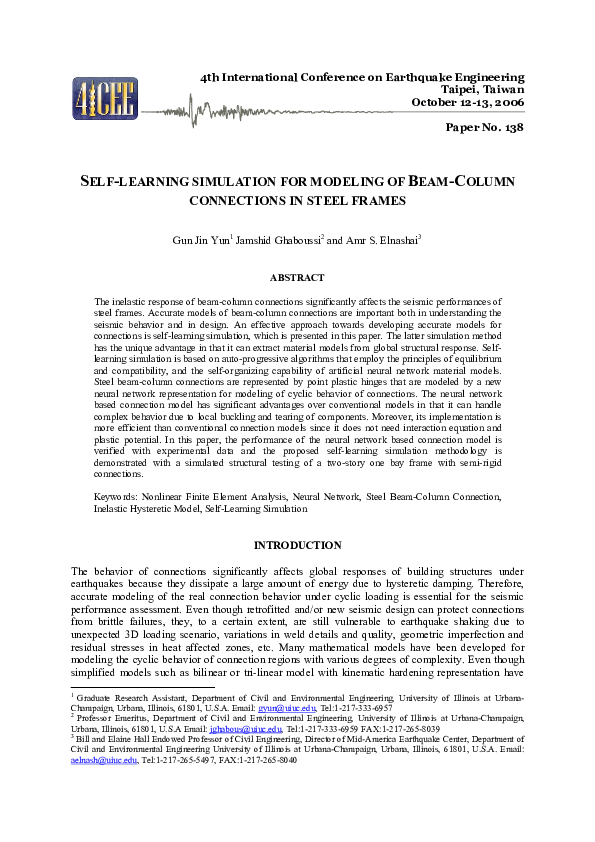 (PDF) Self-Learning Simulation for Modeling of Beam-Column Connections in Steel Frames