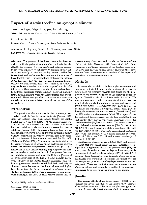 (PDF) Impact of Arctic treeline on synoptic climate | F Stuart Chapin ...