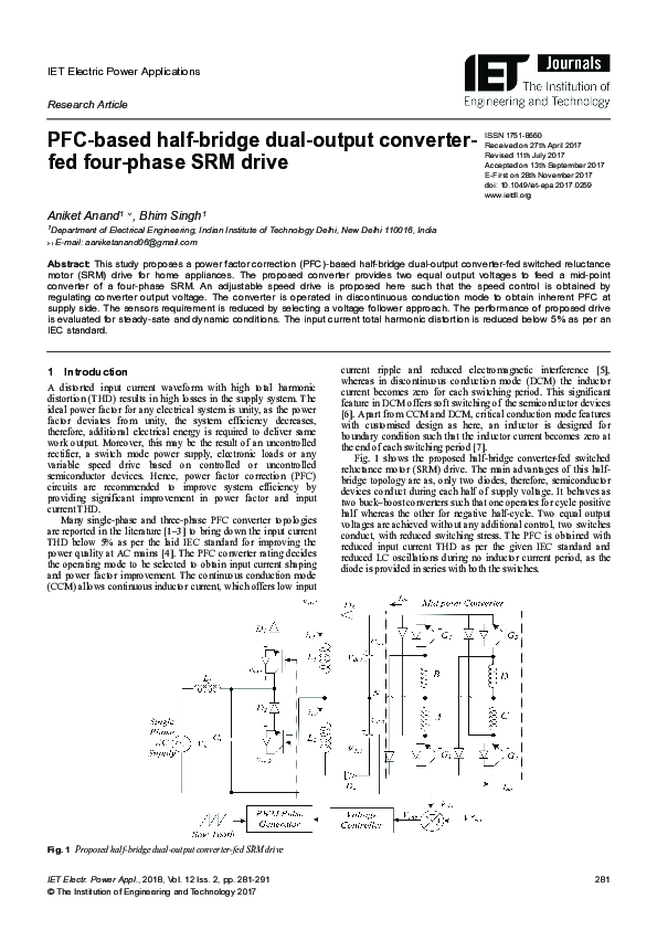 (PDF) PFC‐based half‐bridge dual‐output converter‐fed four‐phase SRM drive