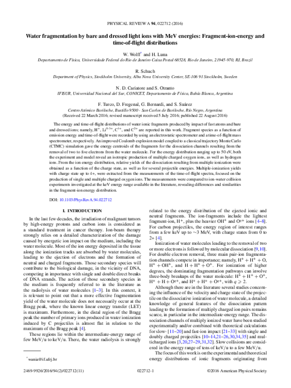(PDF) Water fragmentation by bare and dressed light ions with MeV ...