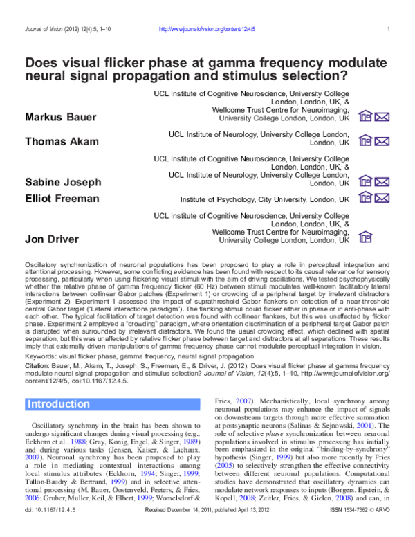 (PDF) Does visual flicker phase at gamma frequency modulate neural ...