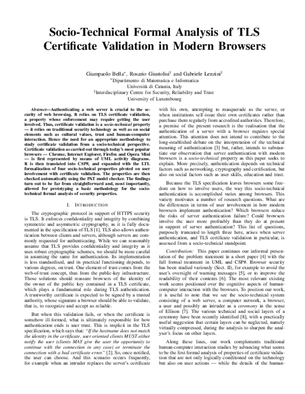 (PDF) Socio-technical formal analysis of TLS certificate validation in ...