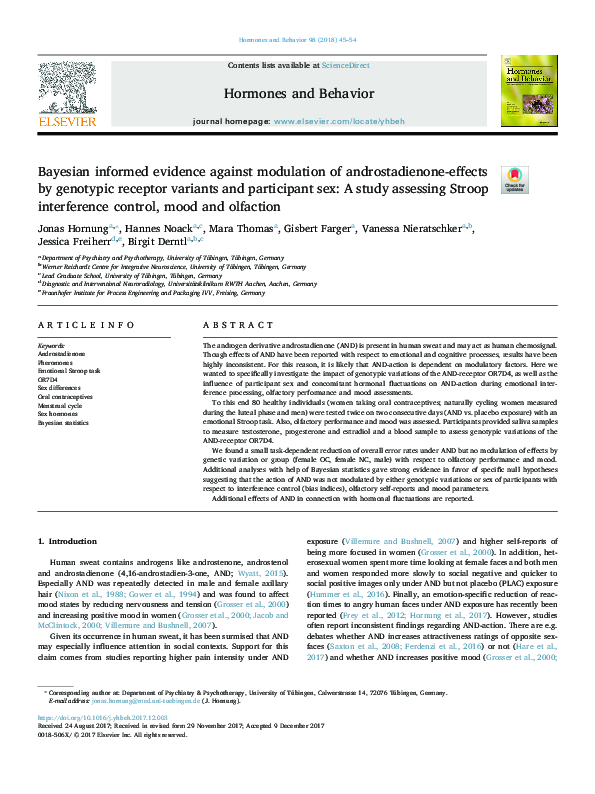 (PDF) Bayesian informed evidence against modulation of androstadienone-effects by genotypic ...