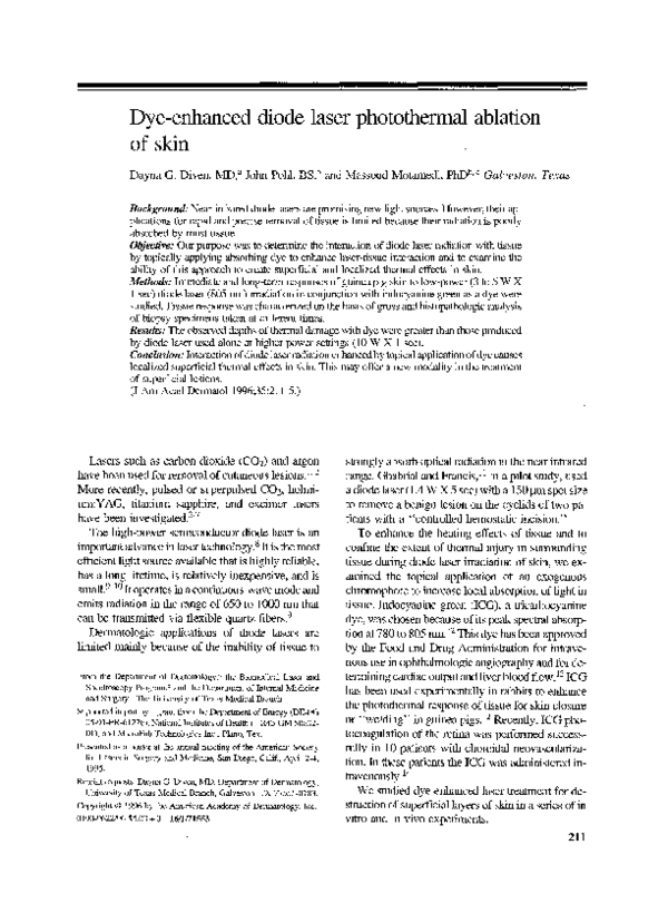 (PDF) Dye-enhanced diode laser photothermal ablation of skin