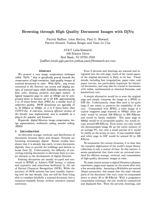 (PDF) Browsing through high quality document images with DjVu