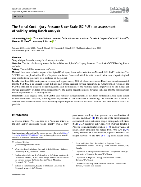 (PDF) The Spinal Cord Injury Pressure Ulcer Scale (SCIPUS): an ...