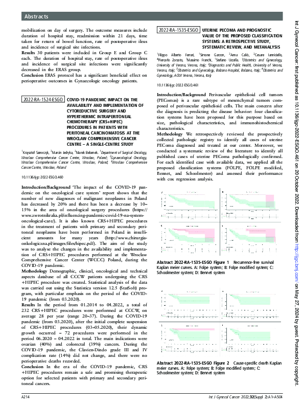 (PDF) 2022-RA-1535-ESGO Uterine PEComa and prognostic value of the proposed classification ...