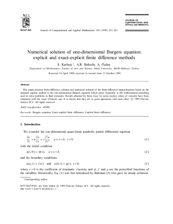 Pdf Numerical Solution Of One Dimensional Burgers Equation Explicit And Exact Explicit Finite
