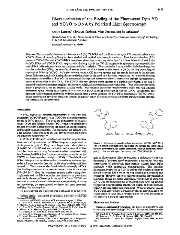 (PDF) Characterization of the Binding of the Fluorescent Dyes YO and ...