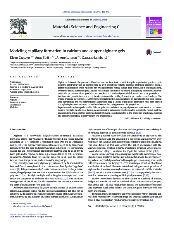 (PDF) Modeling capillary formation in calcium and copper alginate gels