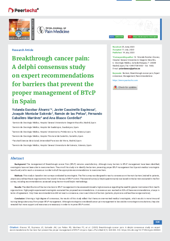 (PDF) Breakthrough cancer pain: A delphi consensus study on expert ...