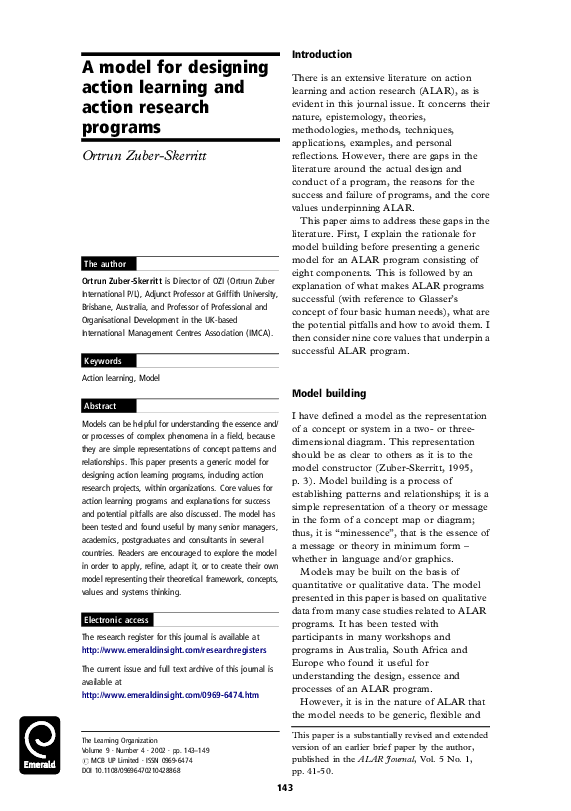 (PDF) A model for designing action learning and action research programs