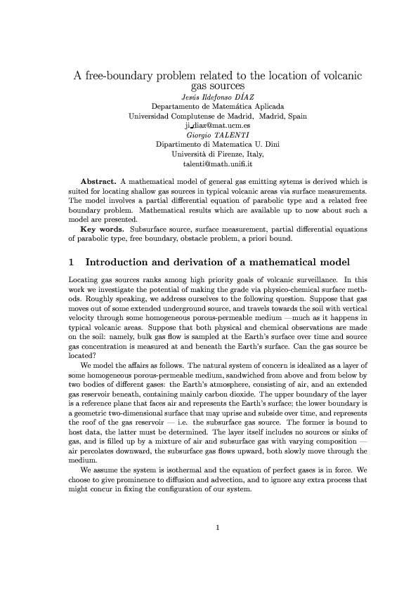(PDF) A Free Boundary Problem Related to the Location of Volcanic Gas Sources