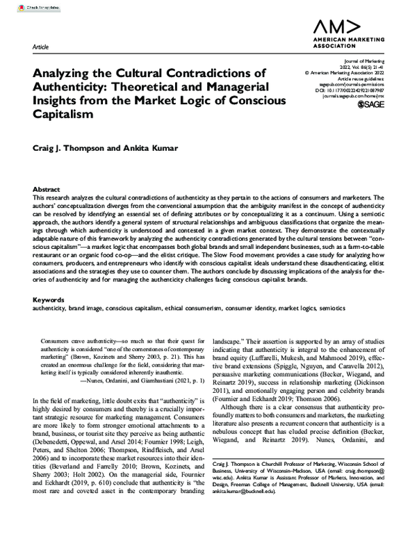 (PDF) Analyzing the Cultural Contradictions of Authenticity ...
