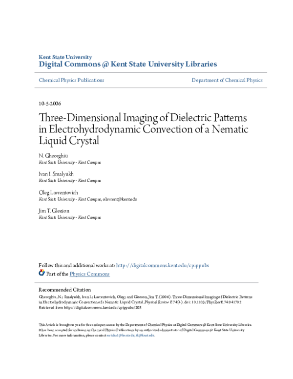 (PDF) Three-dimensional imaging of dielectric patterns in electrohydrodynamic convection of a ...