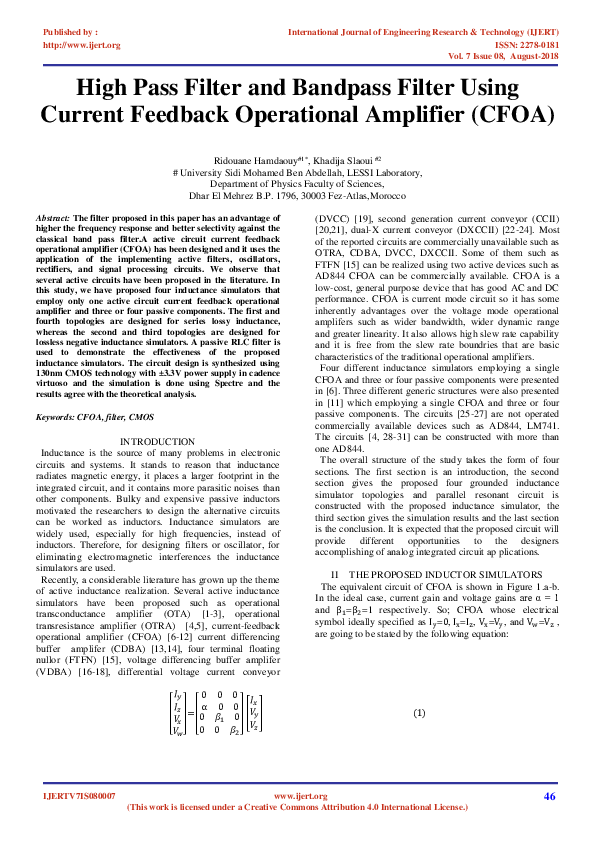 (PDF) High Pass Filter and Bandpass Filter Using Current Feedback ...
