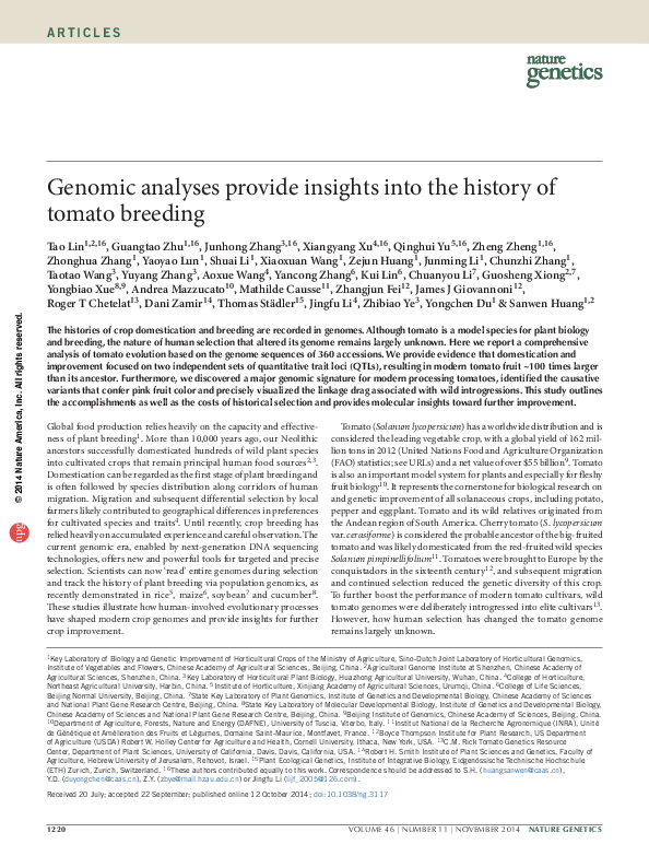 (PDF) Genomic analyses provide insights into the history of tomato breeding