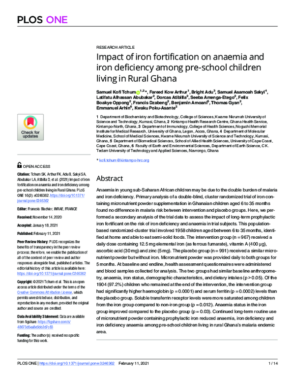 (PDF) Impact of iron fortification on anaemia and iron deficiency among ...