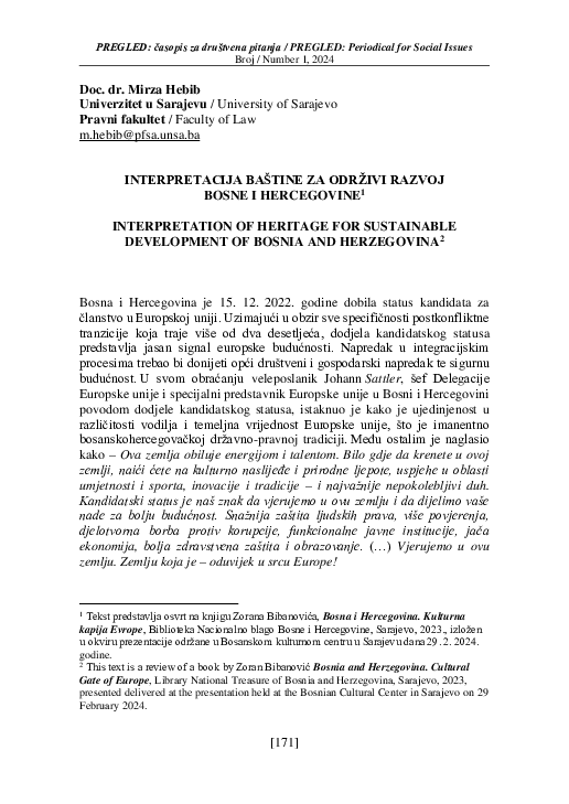 (PDF) Interpretacija baštine za održivi razvoj Bosne i Hercegovine | Interpretation of Heritage ...