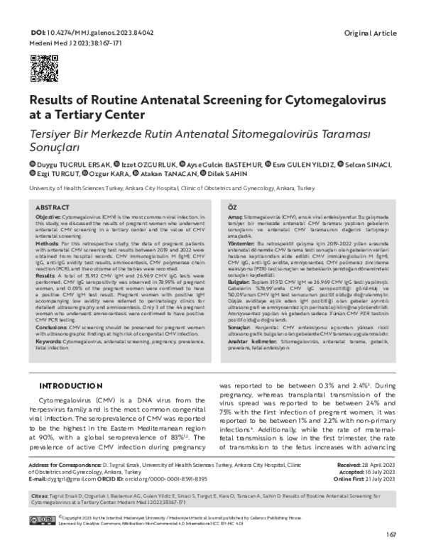(PDF) Results of Routine Antenatal Screening for Cytomegalovirus at a ...