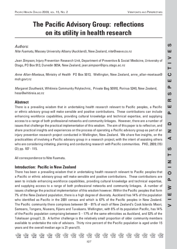 (PDF) The Pacific Advisory Group: reflections on its utility in health ...