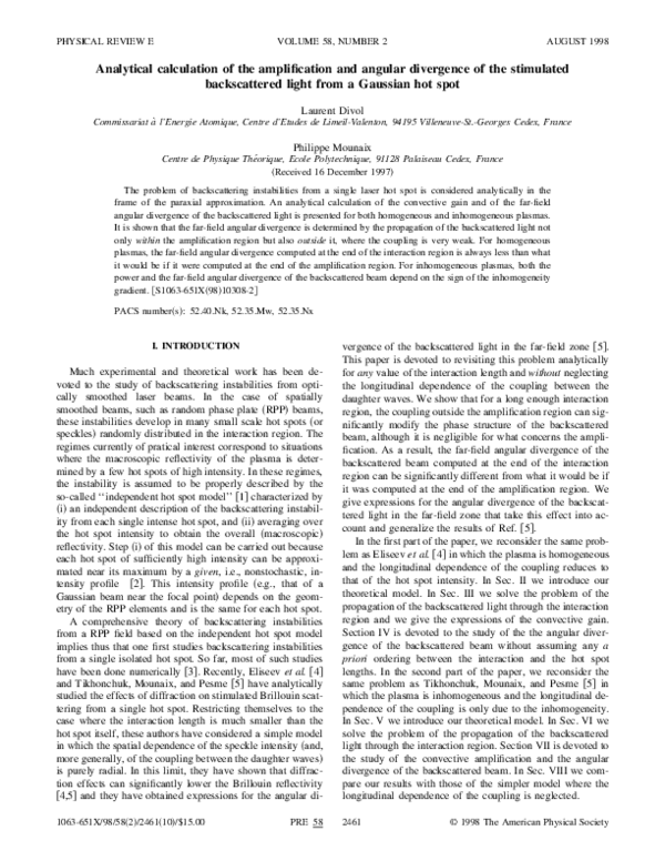 (PDF) Analytical calculation of the amplification and angular divergence of the stimulated ...