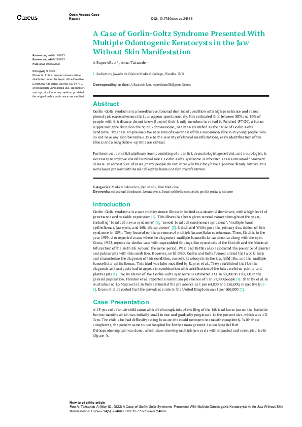 (PDF) A Case of Gorlin-Goltz Syndrome Presented With Multiple ...