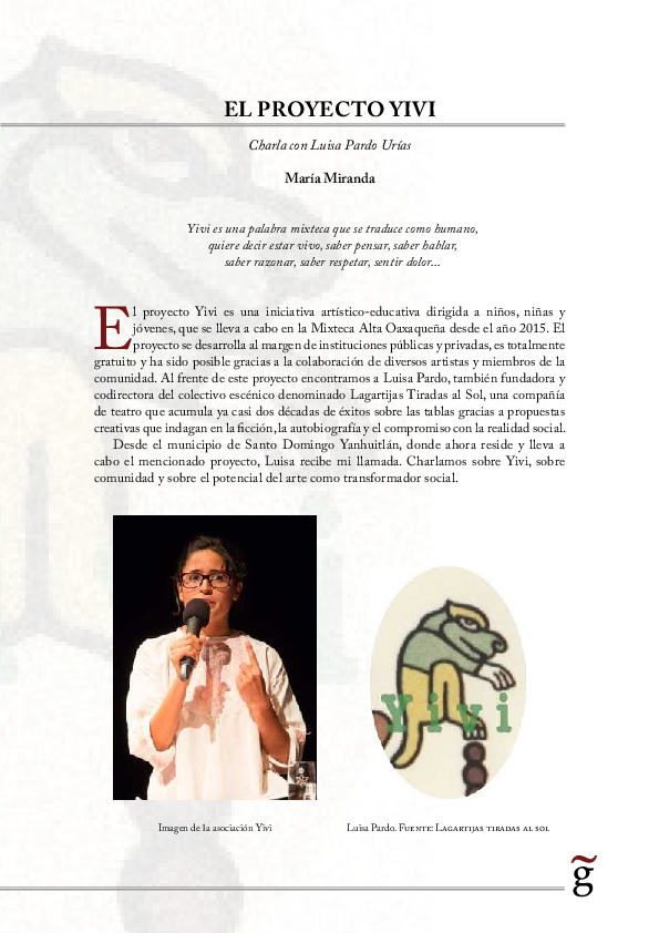 (PDF) El proyecto Yivi. Charla con Luisa Pardo Urías