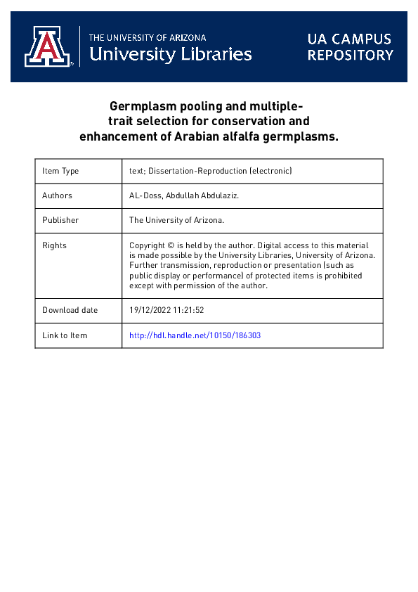 (PDF) Germplasm Pooling and Multiple-Trait Selection for Conservation ...