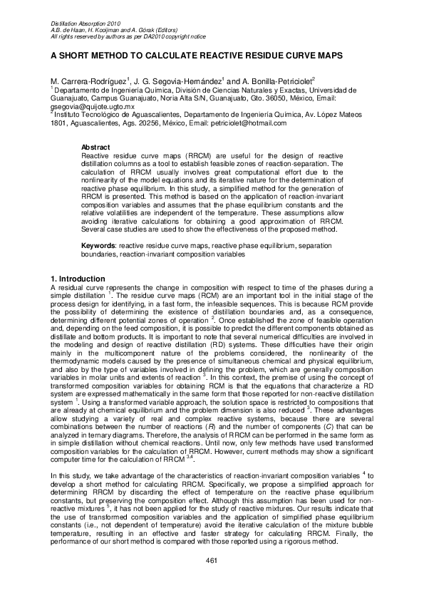 (PDF) A short method to calculate reactive residue curve maps