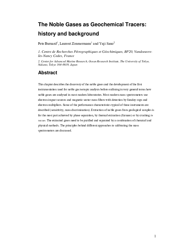 (PDF) The Noble Gases as Geochemical Tracers: History and Background