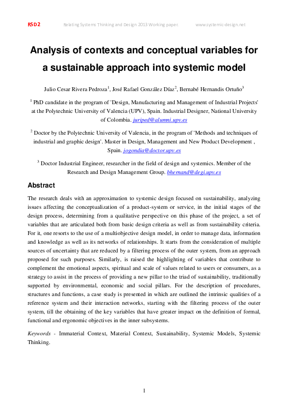 (PDF) Analysis of contexts and conceptual variables for a sustainable approach into systemic model