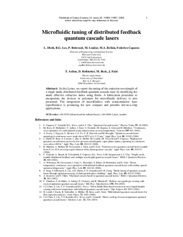 (PDF) Microfluidic tuning of distributed feedback quantum cascade lasers | Jerome Faist ...