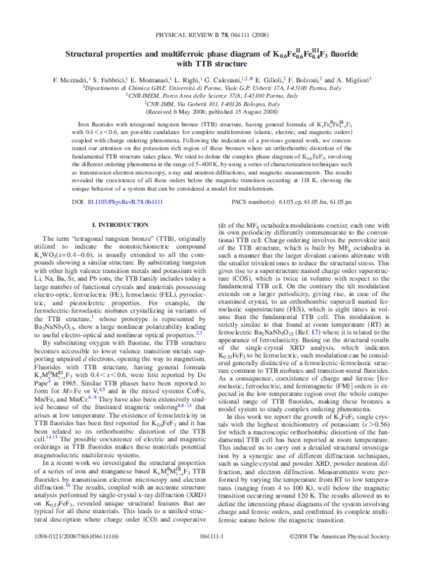 (PDF) Structural properties and multiferroic phase diagram ofK0.6Fe0.6IIFe0.4IIIF3fluoride with ...