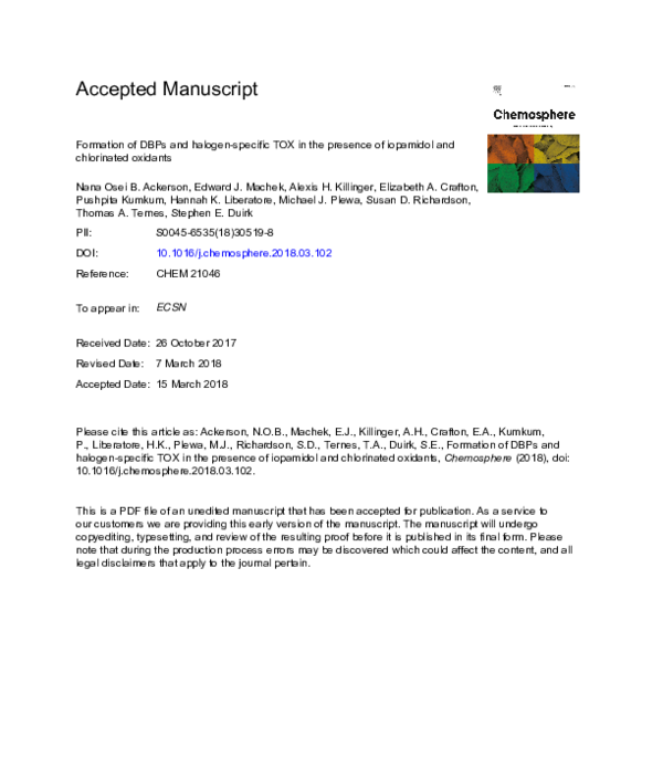 (PDF) Formation of DBPs and halogen-specific TOX in the presence of ...