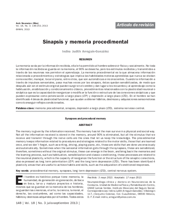 (PDF) Sinapsis y memoria procedimental