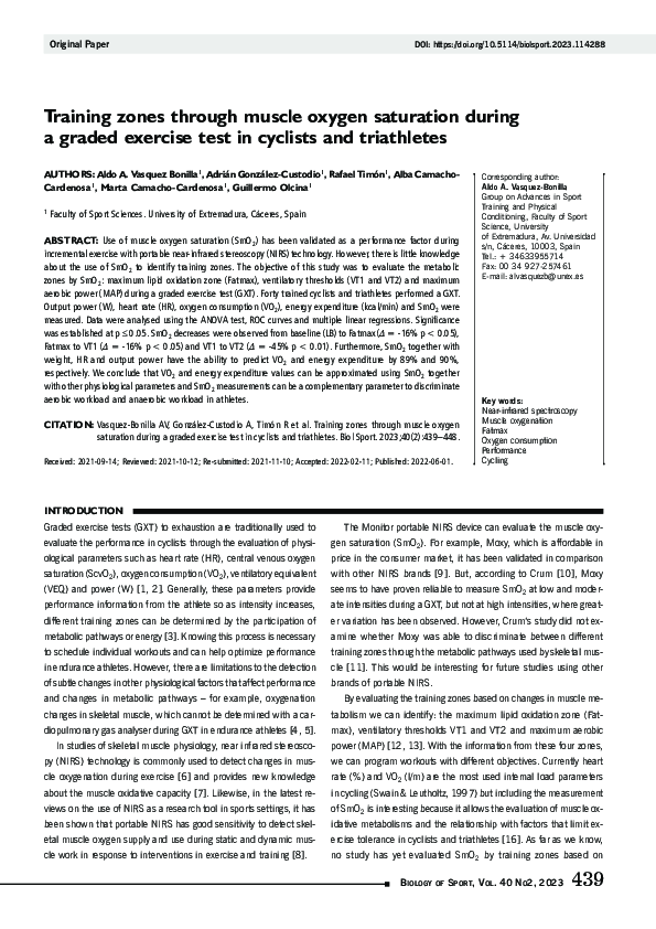 (PDF) Training zones through muscle oxygen saturation during a graded ...