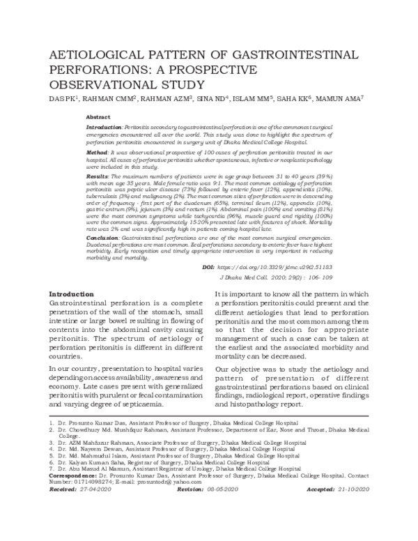 (PDF) Aetiological Pattern of Gastrointestinal Perforations: A ...