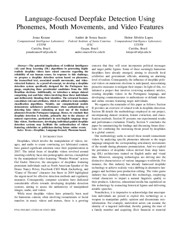 (PDF) Language-focused Deepfake Detection Using Phonemes, Mouth Movements, and Video Features
