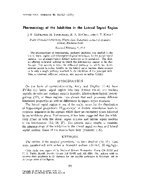 (PDF) Pharmacology of the inhibition in the lateral septal region | Jon ...