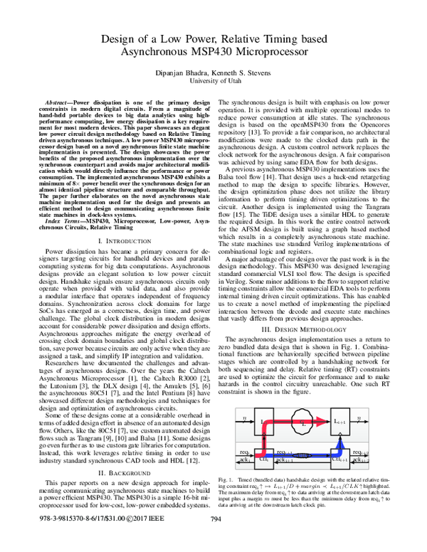 (PDF) Design of a low power, relative timing based asynchronous MSP430 microprocessor