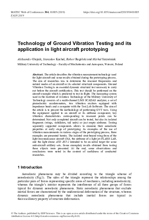 Pdf Technology Of Ground Vibration Testing And Its Application In Light Aircraft Prototyping