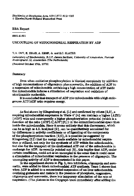 (PDF) Uncoupling of mitochondrial respiration by ADP | Klaas Krab ...