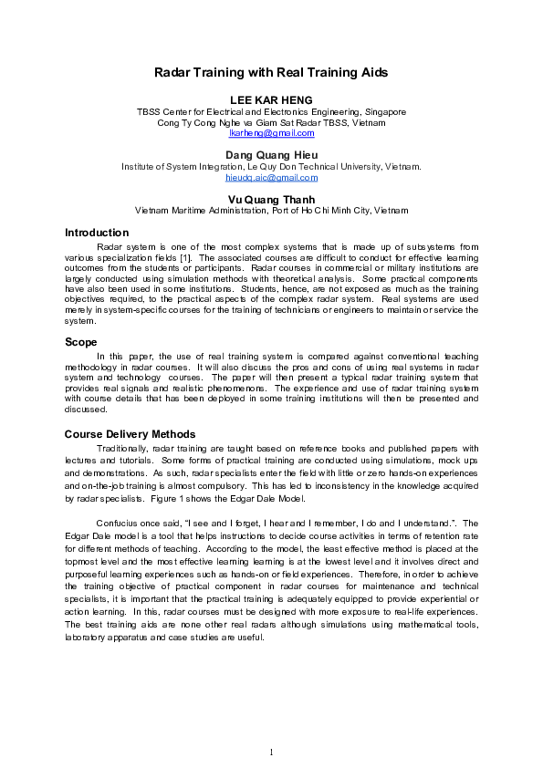 (PDF) Radar Training with Real Training Aids