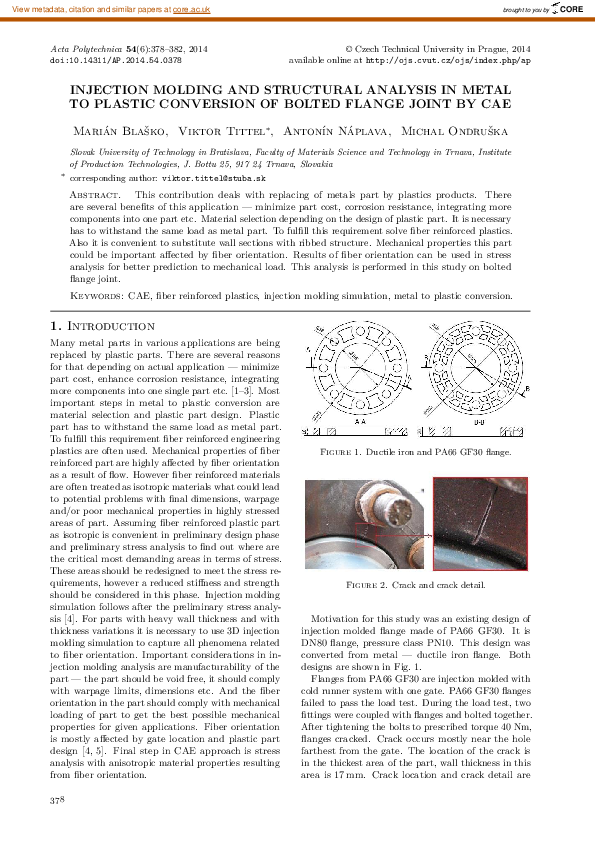 (PDF) Injection Molding and Structural Analysis in Metal to Plastic Conversion of Bolted Flange ...