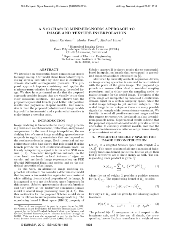 (PDF) A stochastic model-based approach to image and texture interpolation | Hagai Kirshner ...
