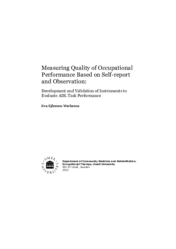 (PDF) Measuring quality of occupational performance based on self ...