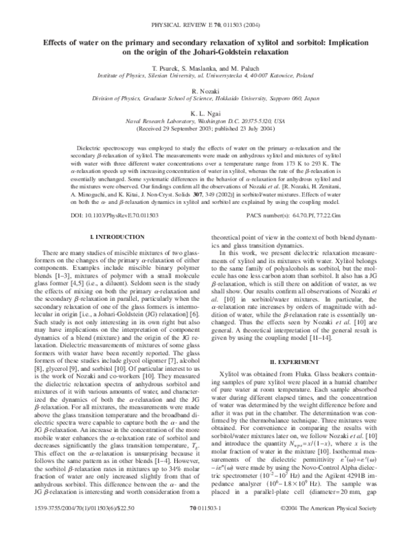 (PDF) Effects of water on the primary and secondary relaxation of ...