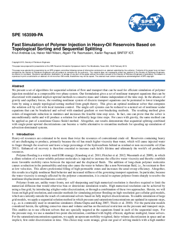 (PDF) Fast Simulation of Polymer Injection in Heavy-Oil Reservoirs Based on Topological Sorting ...