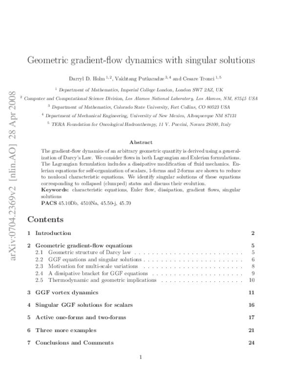 (PDF) Geometric gradient-flow dynamics with singular solutions